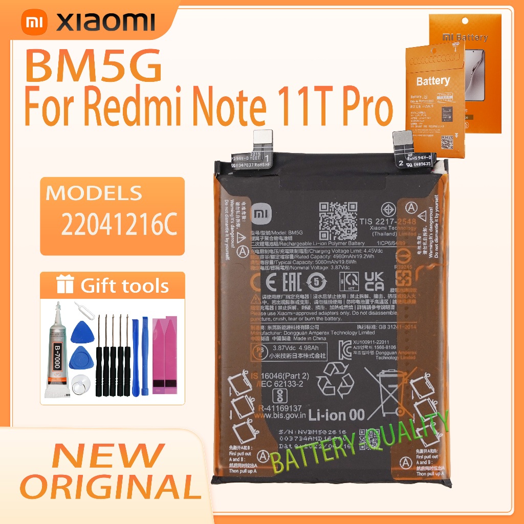 Original BM5G For Xiaomi Redmi Note 11T Pro Replacement Batteries+Free ...