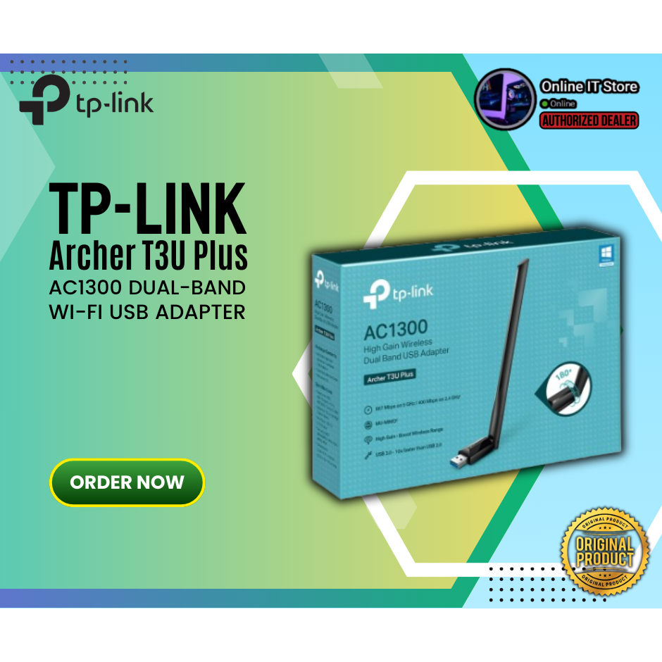 Tp-Link Archer T3U Plus AC1300 High Gain Wi-Fi Dual Band USB Adapter ...