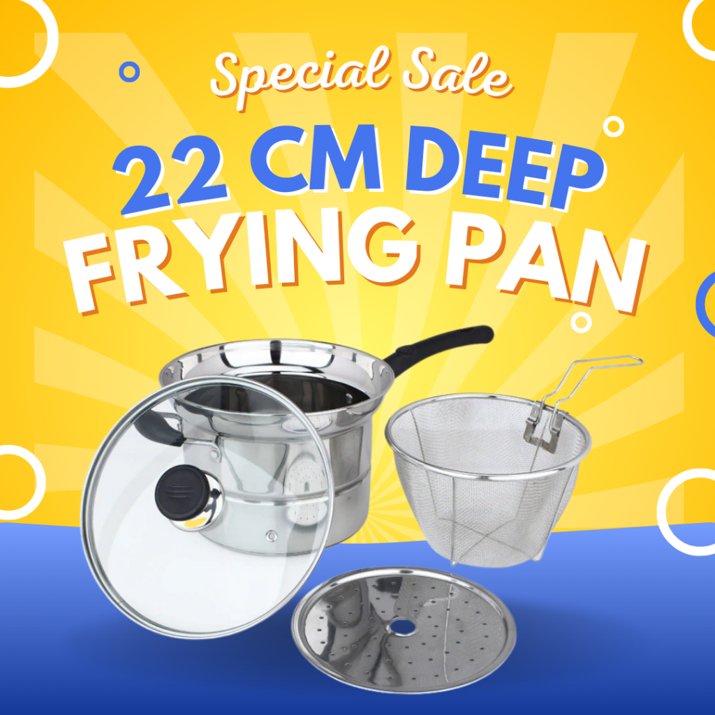 3-in-1 Multifunctional 22cm Stainless Steel Steamer Frying Pan Cooking ...