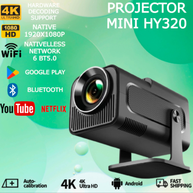 Projector Mini HY320 Portable Android 1080P 4K HD Auto Keystone Support ...