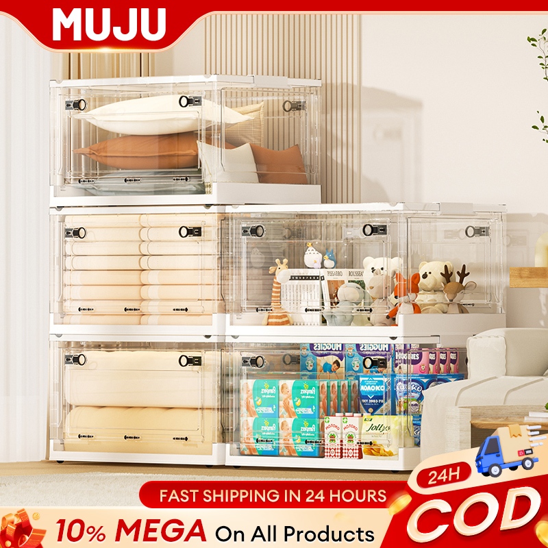 MUJU Foldable Storage Box Organizer Transparent Storage With Double ...