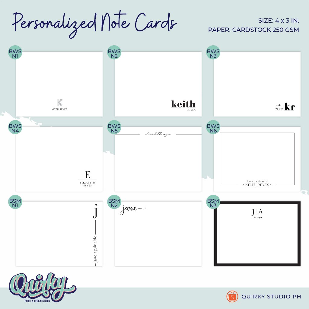 BLACK & WHITE DESIGN Personalized 4x3 Note Cards OR Mini Cards / Tags ...