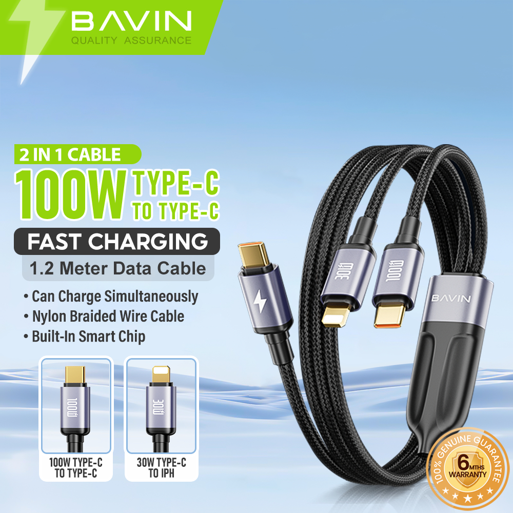 BAVIN CB387 100W PD Fast Charging 2 in 1 Data Cable w/ Nylon Braided ...