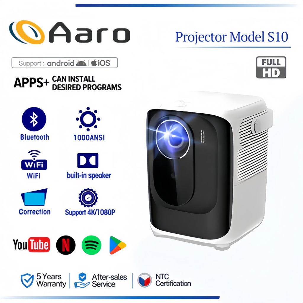 Projector S10 Portable Smart Mini 4K UHD LED Projector OS Android WiFi ...