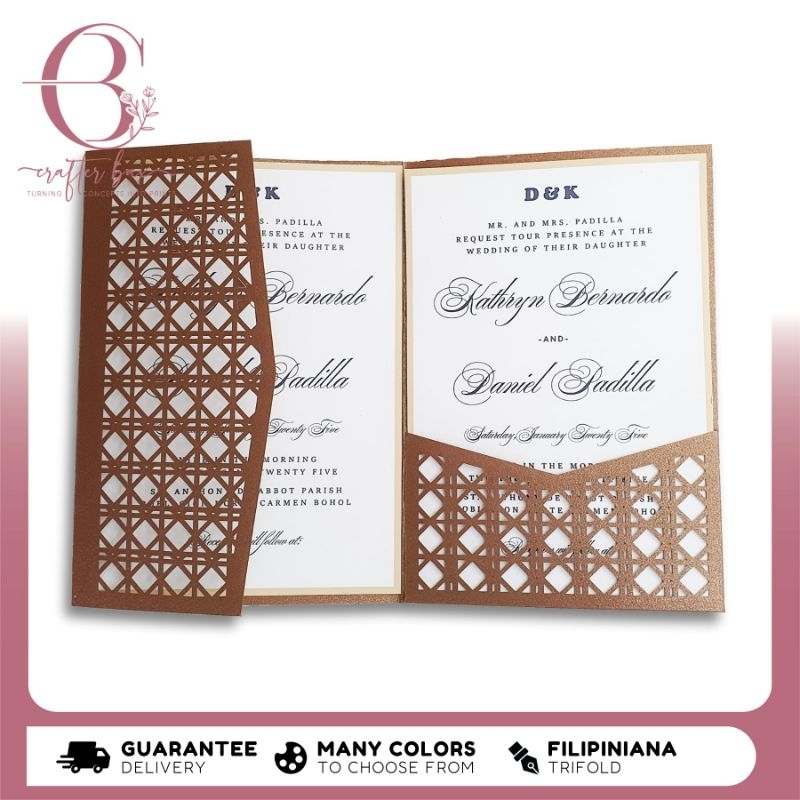 Laser cut Solihiya Filipiniana Rattan 5x7 5R Trifold Pocket Invitation ...