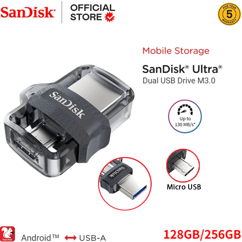 SanDisk Ultra SDDD3 128GB 256GB OTG / Dual USB Drive M3.0 for PC and ...