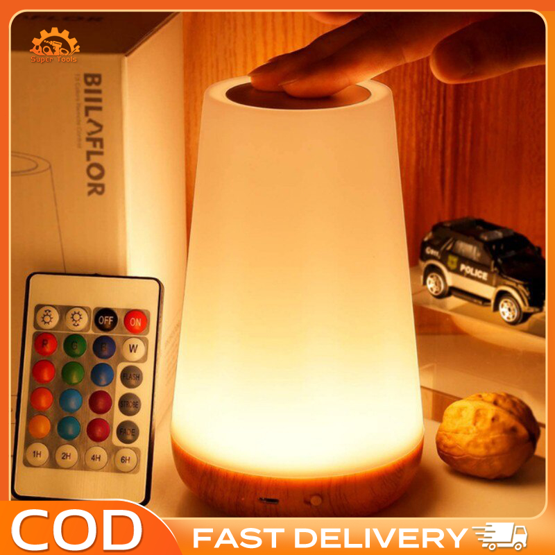 Classic wood grain night light remote control creative touch desk light ...