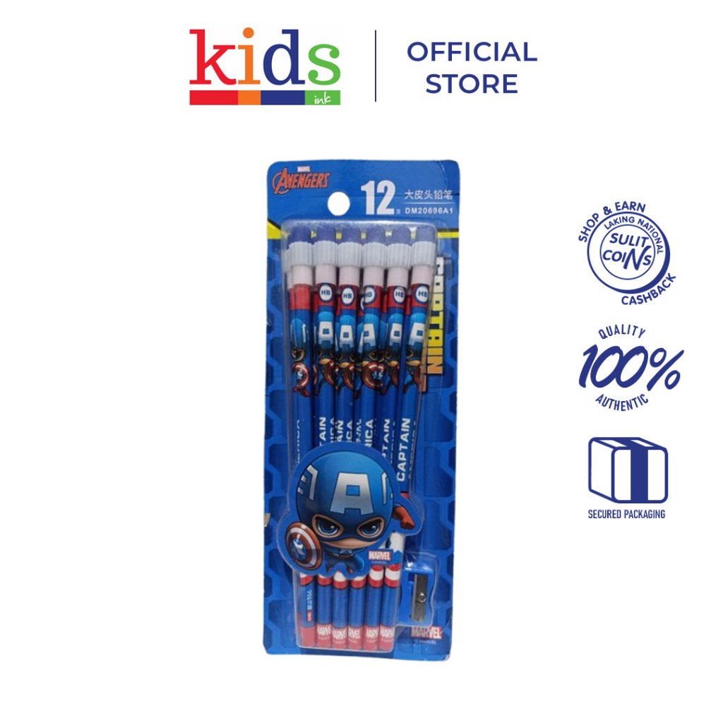 MARVEL PENCIL WITH SHARPENER SET DM20696A1 12S - Kids Ink | Shopee ...