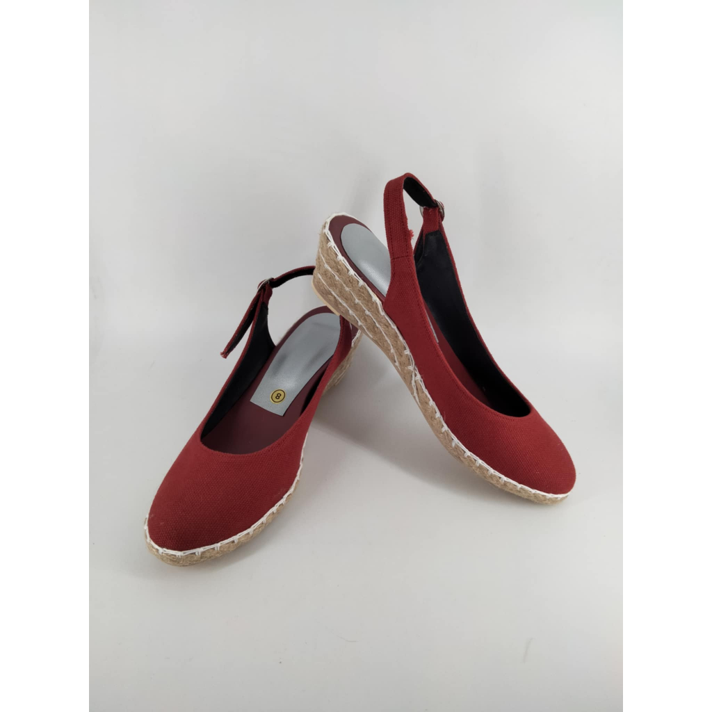 Gigi's Simple Maroon Canvas Slingback Abaca covered Wedge Sandals ...