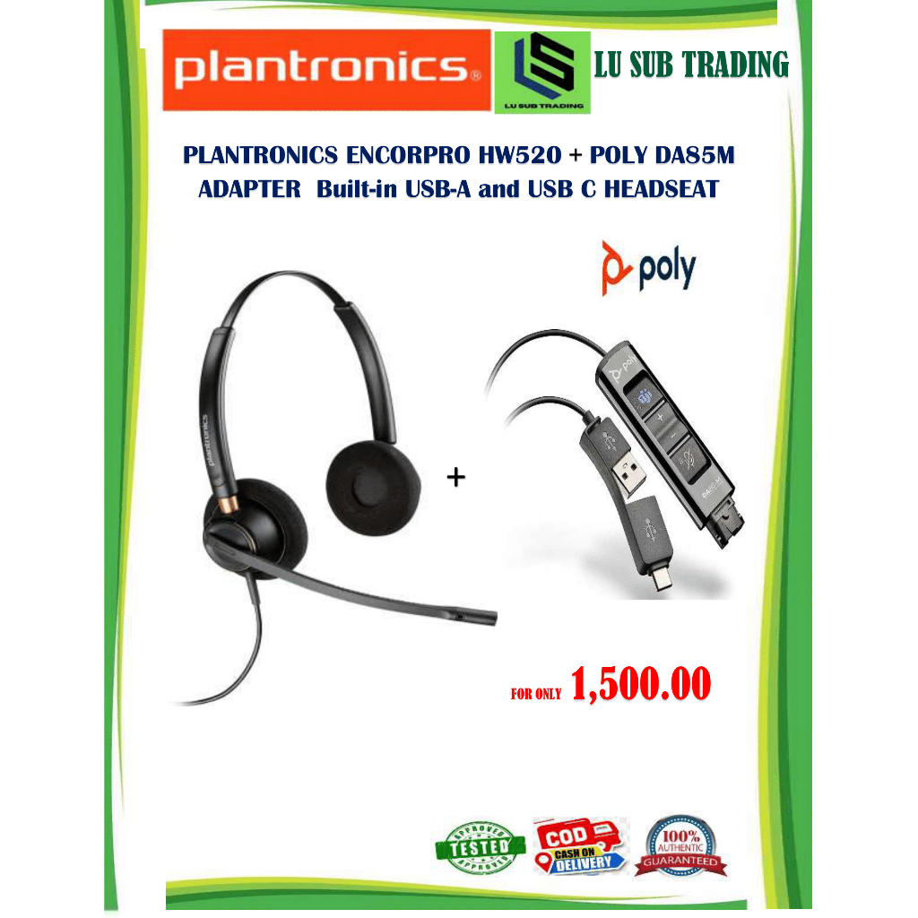 PLANTRONICS ENCOREPRO HW520 + POLY DA85M ADAPTER Built-in USB-A and USB ...