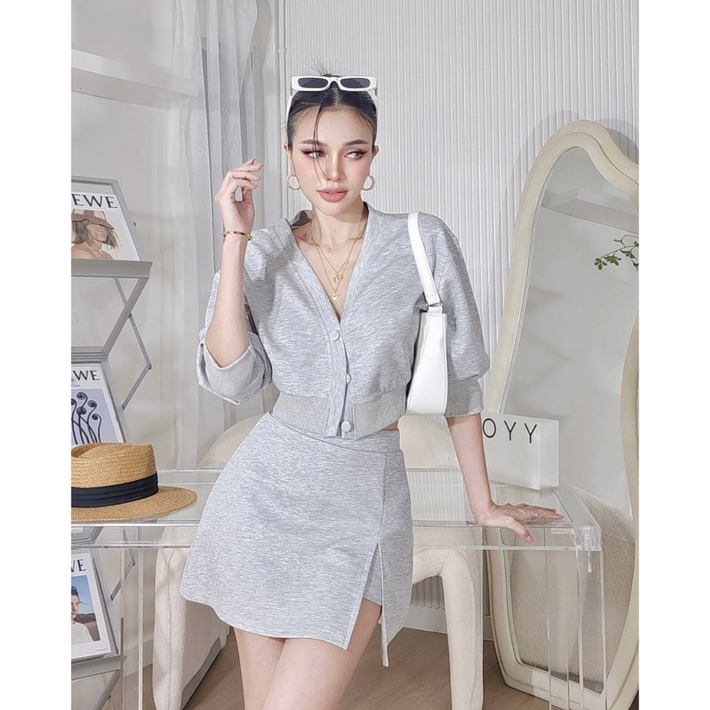 Y945 EZ Fashion Button Down 3/4 Sleeve Top & Garter Skirt Terno Set ...