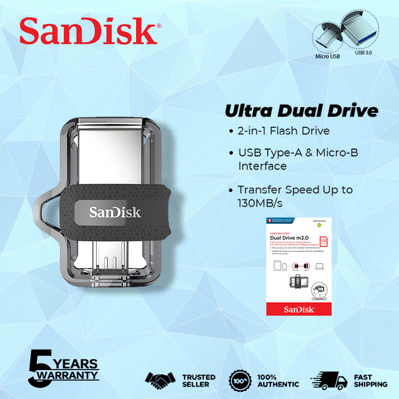 SanDisk Ultra SDDD3 128GB 256GB OTG / Dual USB Drive M3.0 (Translucent ...