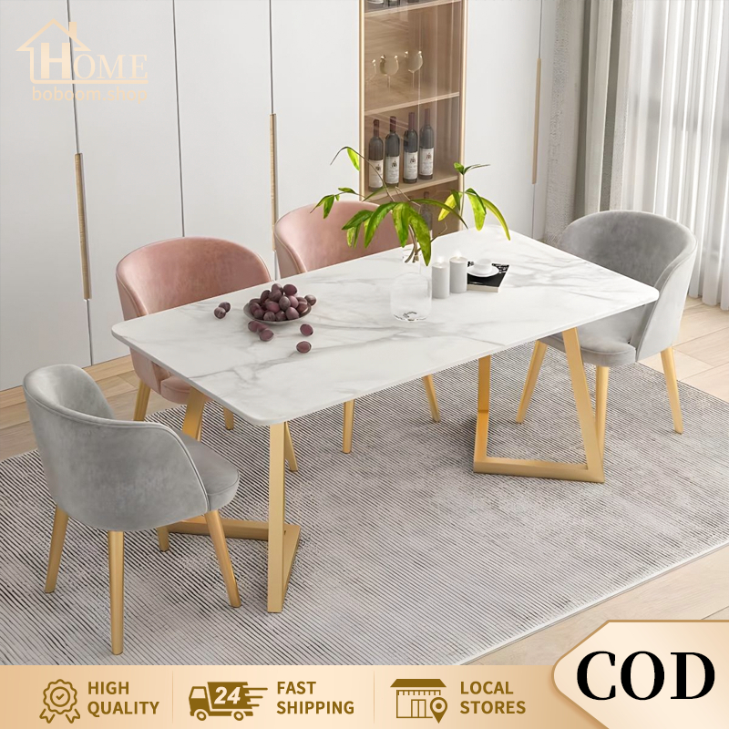 ♬COD♬ Dining Table Set Kitchen Long Table Modern Imitation Marble ...