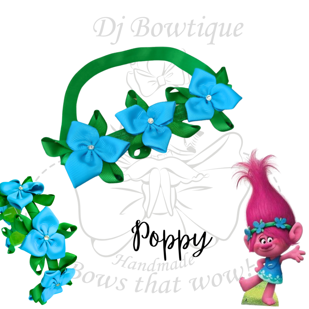 Dj Bowtique SIGNATURE Poppy Bow Troll inspired Hair Accessories Elastic ...