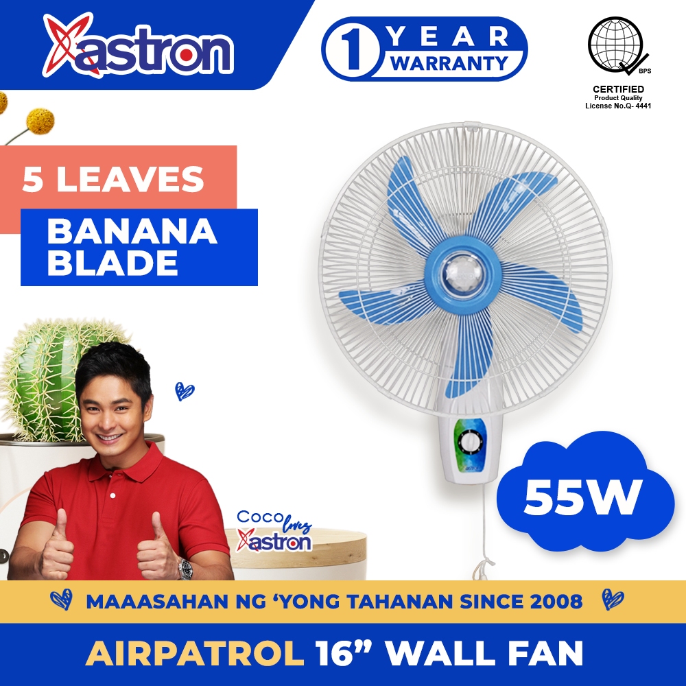 Astron AIRPATROL16" Electric Wall Fan - Blue | 5 Leaves Banana Blade ...