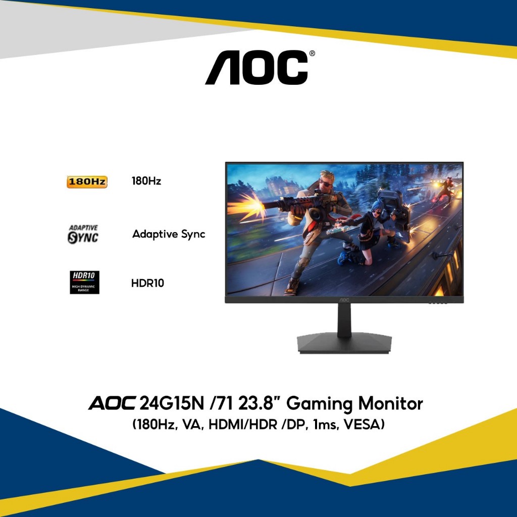 AOC 27G4/71 27” Gaming Monitor (180Hz, VA, HDMI/HDR /DP, 1ms, Wall ...