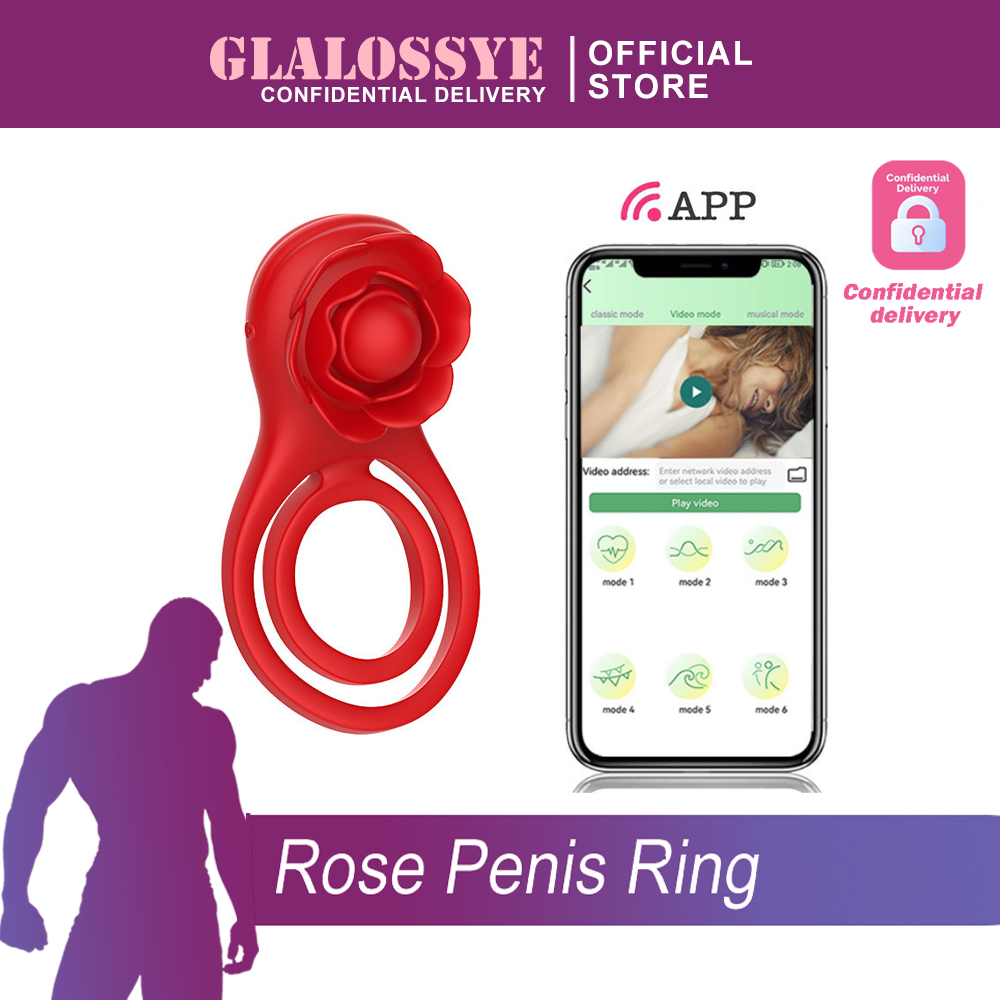 Glalossye App Control Rose Silicone Vibrating Penis Ring Penis Vibrator