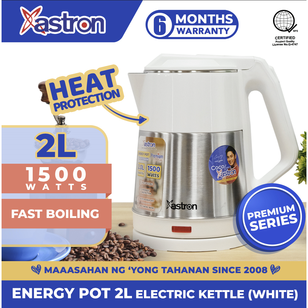 Astron ENERGYPOT Electric Kettle - White | 2L | Fast Boil | 1500W ...