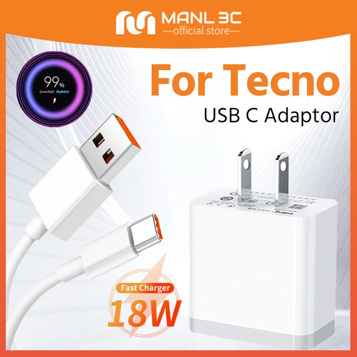 100%Original Tecno Adapter 18W Fast Charging Travel Charger 6A Type-C ...