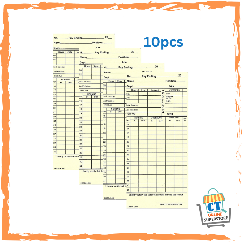 CT SUPERSTORE Time Card for Employees Time Record - Time Card - 10pcs ...