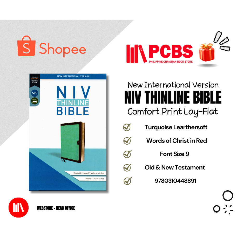 PCBS NIV Thinline Bible (FONT SIZE 9/RED LETTER) Turquoise - NIV Holy ...