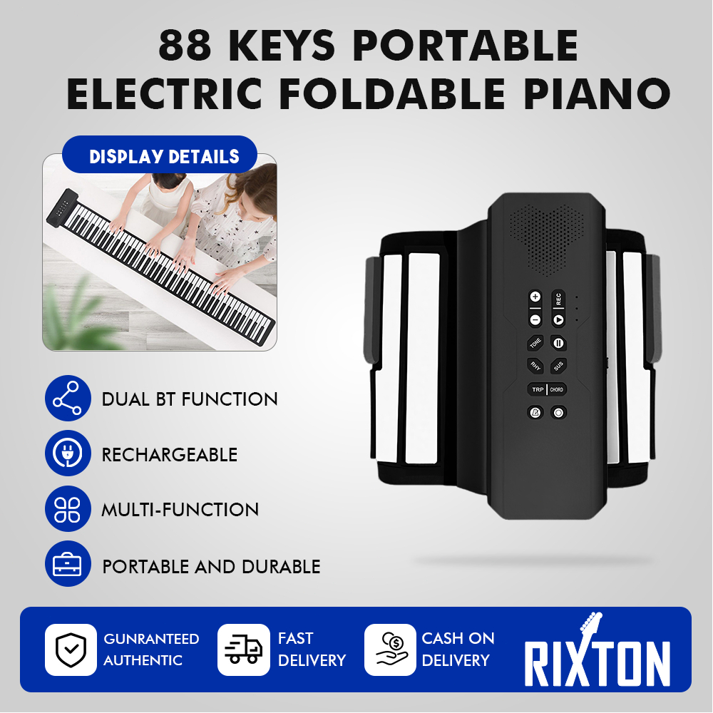 RIXTON Portable Electronic Keyboard 88 Keys Hand Roll Piano Built-in ...