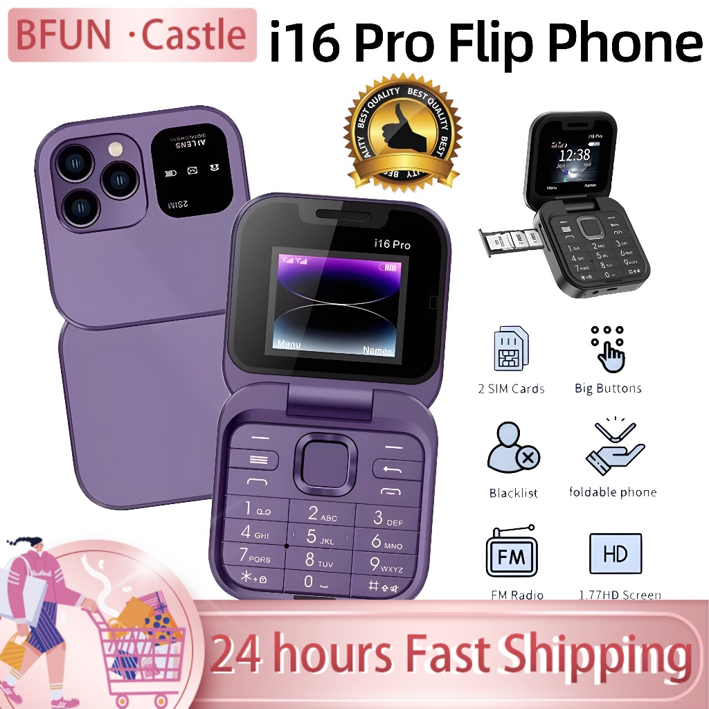 COD Original New i16 Pro Flip Phone Flip Phone 2G 3G Dual Card SIM ...