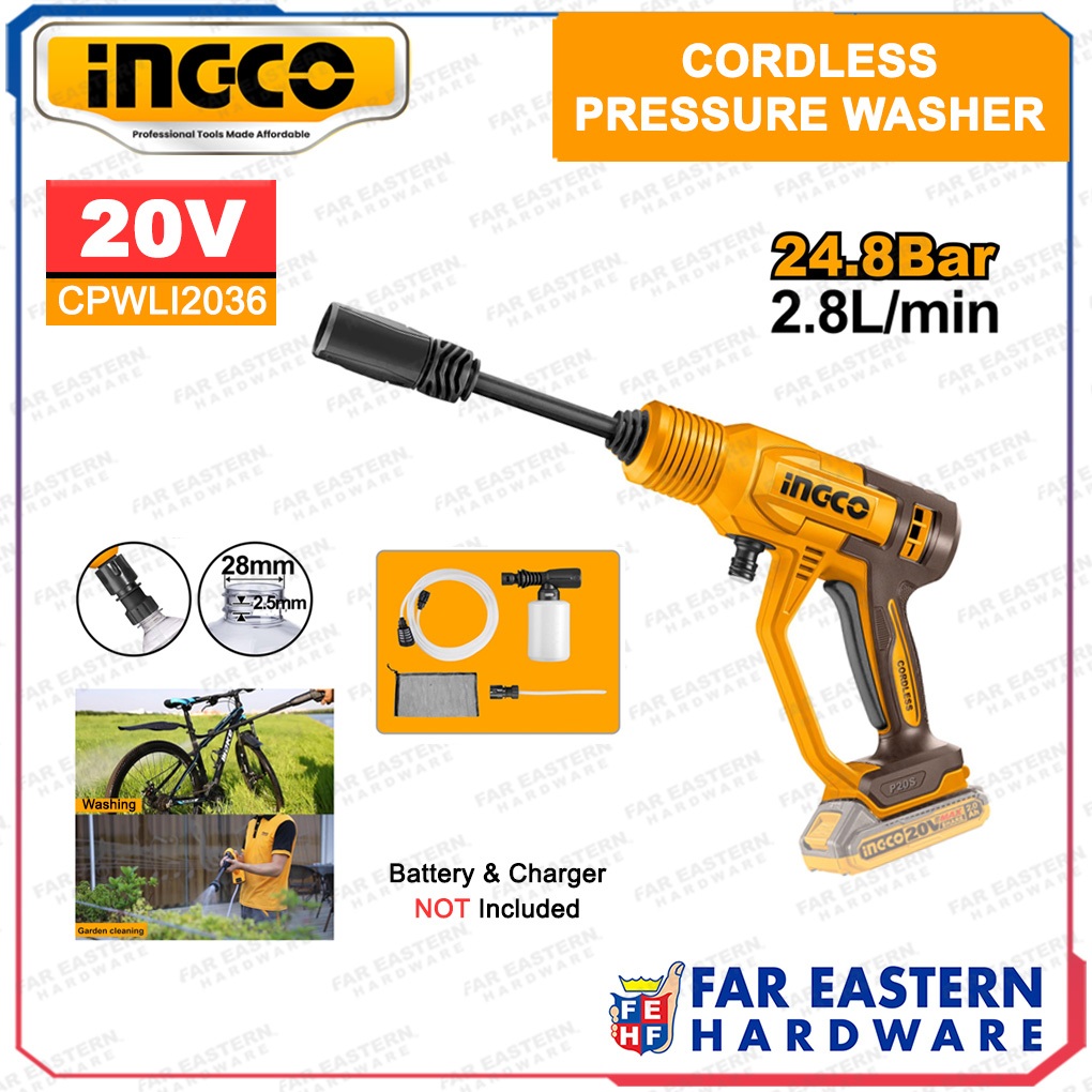 INGCO Cordless Pressure Washer 20V Portable Water Sprayer CPWLI2036 ...