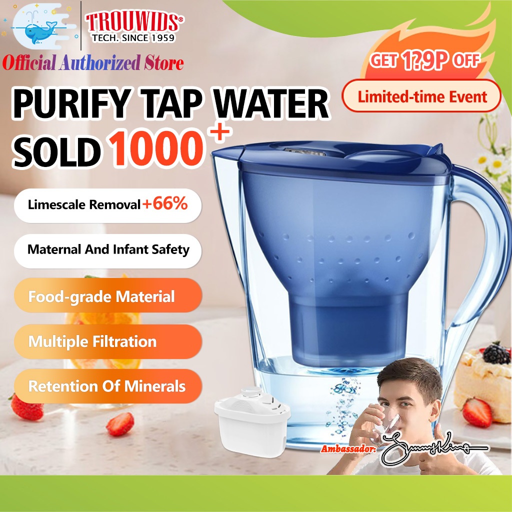 TROUWIDS Portable Water Filter Jug Alkaline Water Purifier For Drinking ...