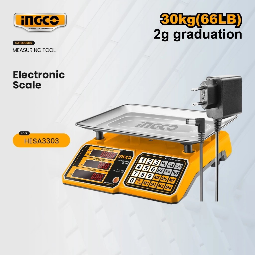 Ingco 30kg Electronic Scale 330x240mm with 2g Graduation, LED Screen ...