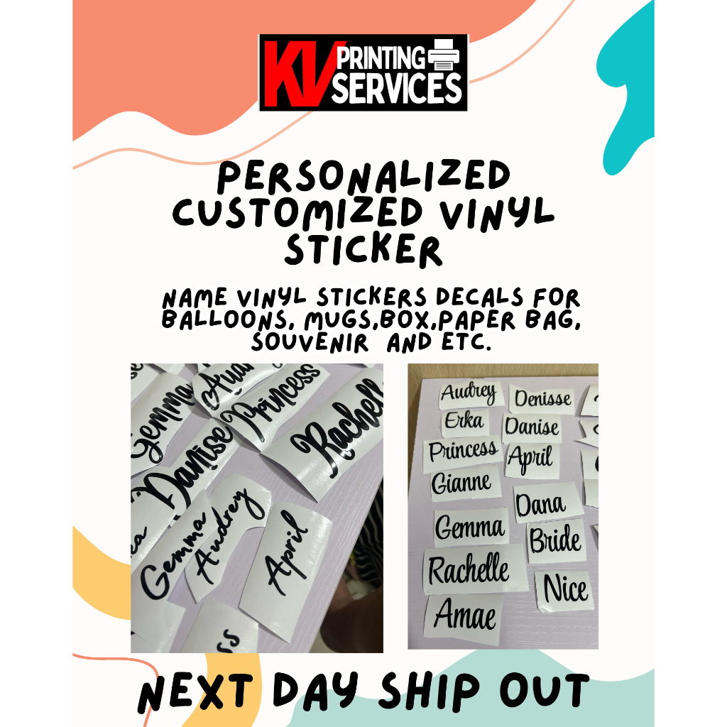 Personalized/Customized Vinyl Sticker Name Decals for Balloons,Mugs,Box ...