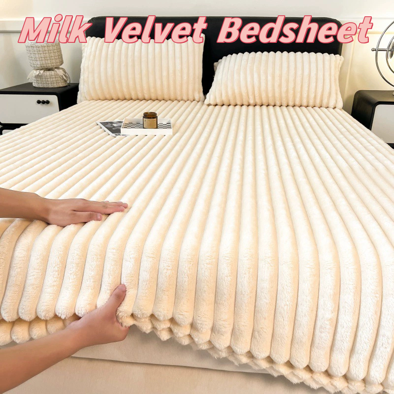 IN Stock Milk Velvet Bedsheet Winter Thick Milk Coral Velvet Mattress ...