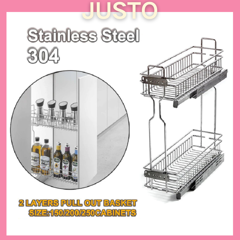 Condiments Pull Out Basket Kitchen Cabinet Organizer Rack 2 Layer ...
