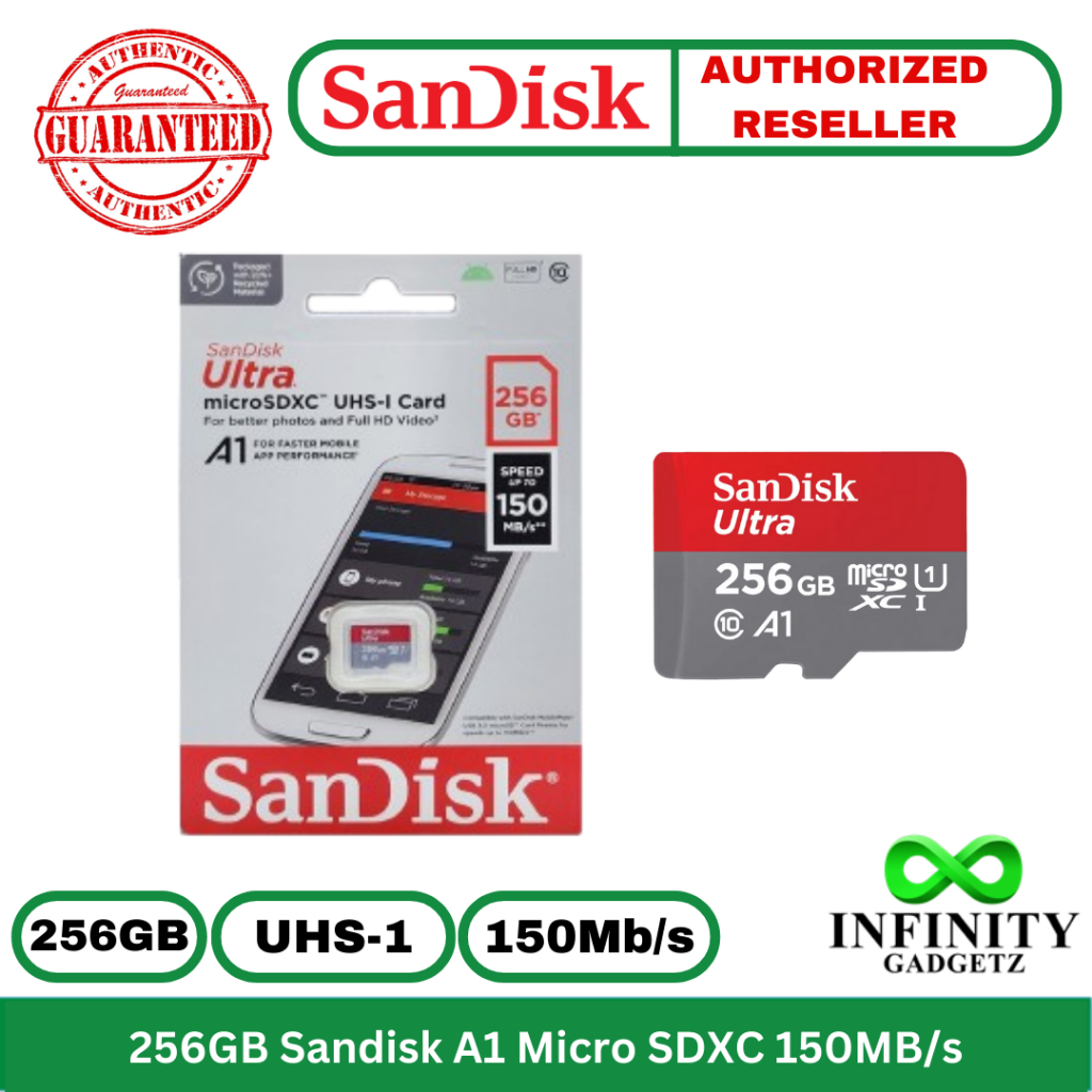 SanDisk Ultra A1 256GB Micro SD Class 10 150MB/s Memory Card SDSQUAC ...
