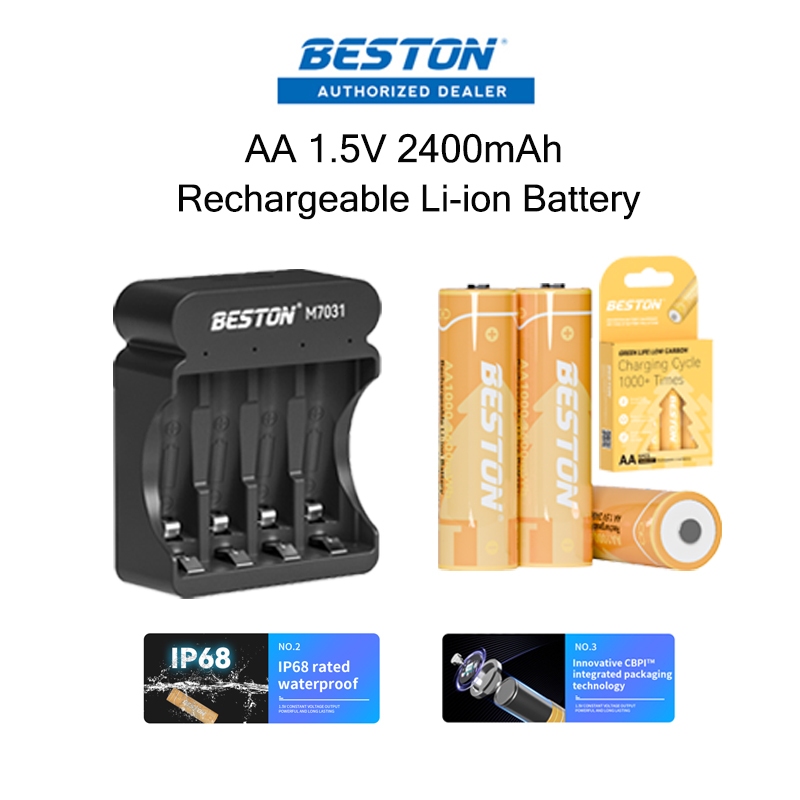 Beston Rechargeable Battery aa 1.5v 2400mAh Li-ion Battery High ...