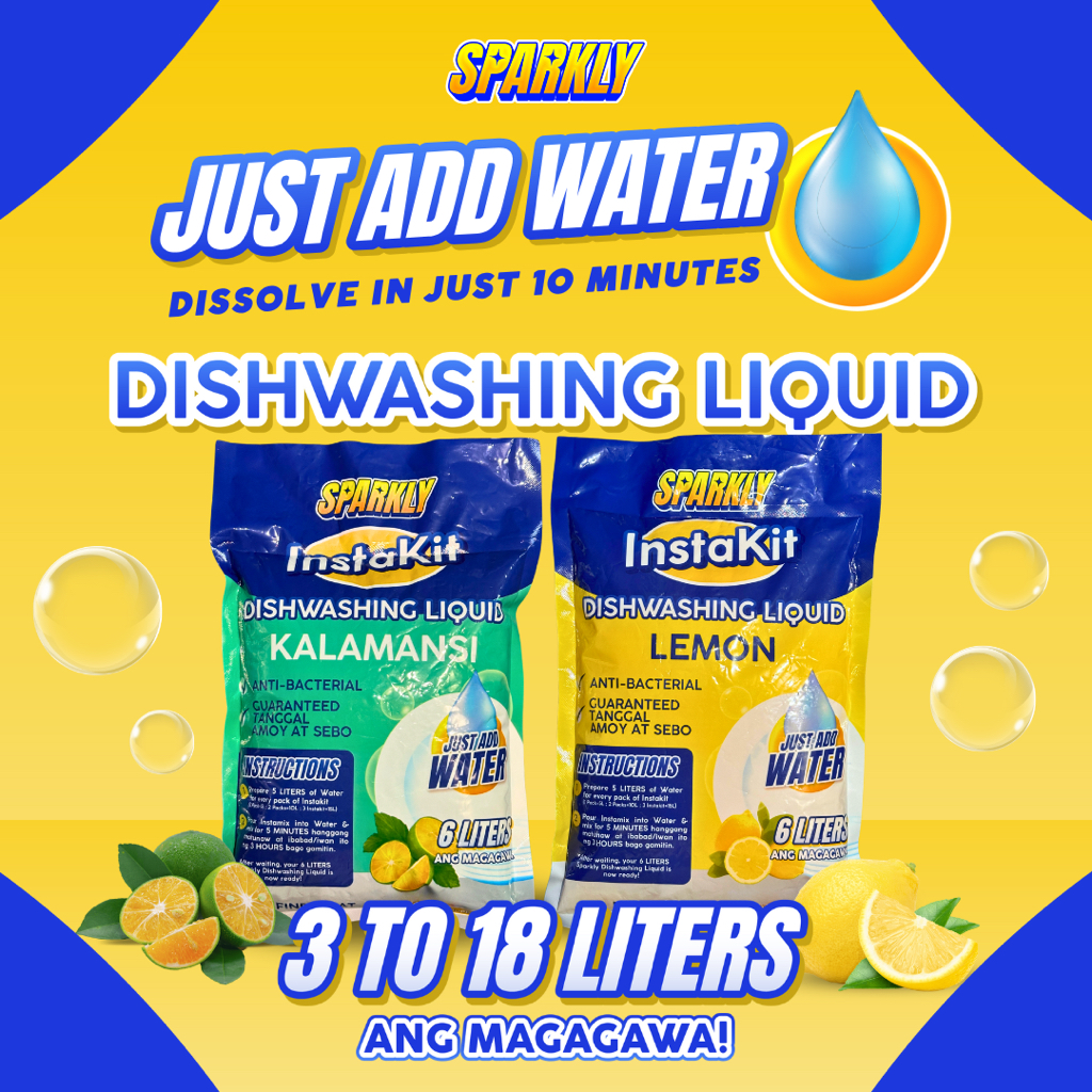 Sparkly INSTAKIT DIY Dishwashing Liquid Kit (3L - 18 Liters Yield) - JUST ADD WATER with ANTIBAC ...