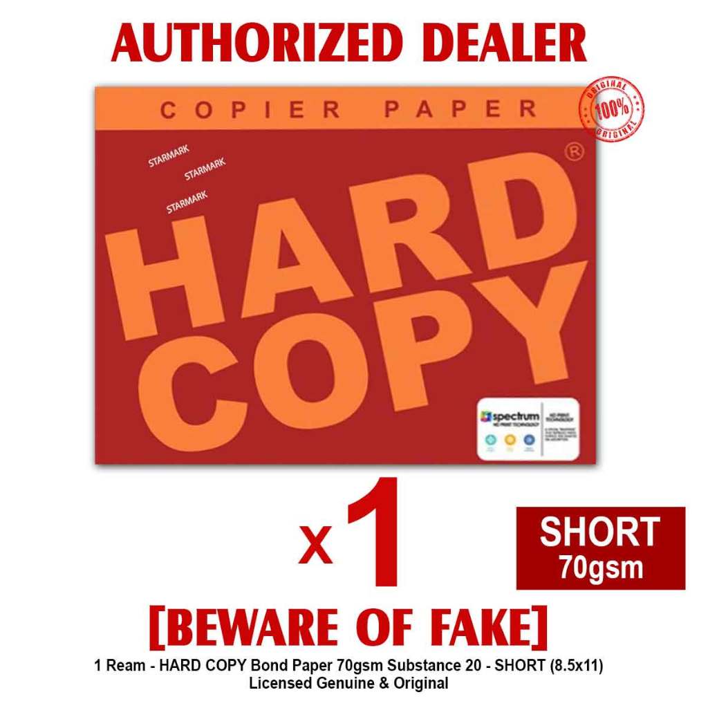 HARD COPY Bond Paper Papers SHORT 8.5x11in 70gsm Sub. 20 Copy Paper RED ...