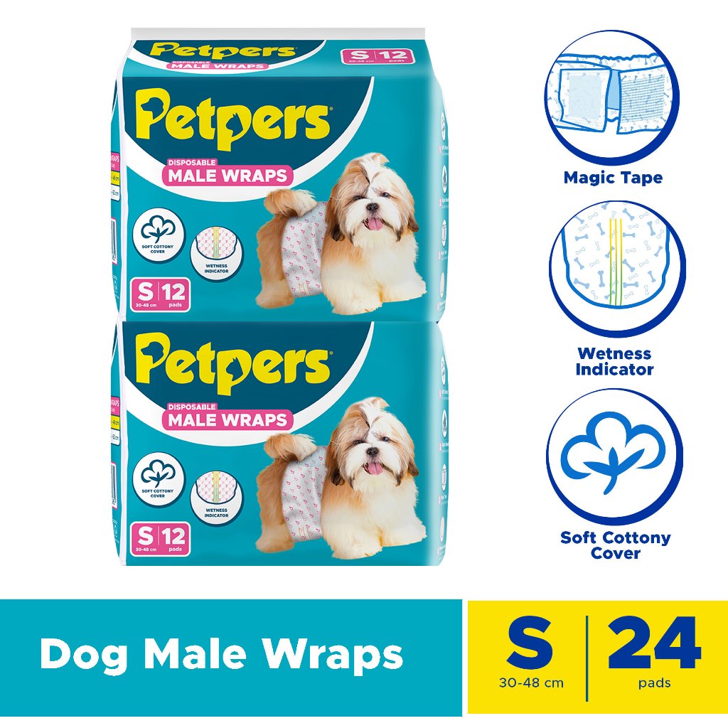 Petpers Male Wraps Small 12's x 2 Packs (24 pcs) - Pet Male Dog Diapers ...