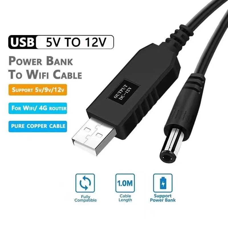 USB to 12V DC Step-Up Cable-5V Powerbank to 12V Converter for Wi-Fi ...