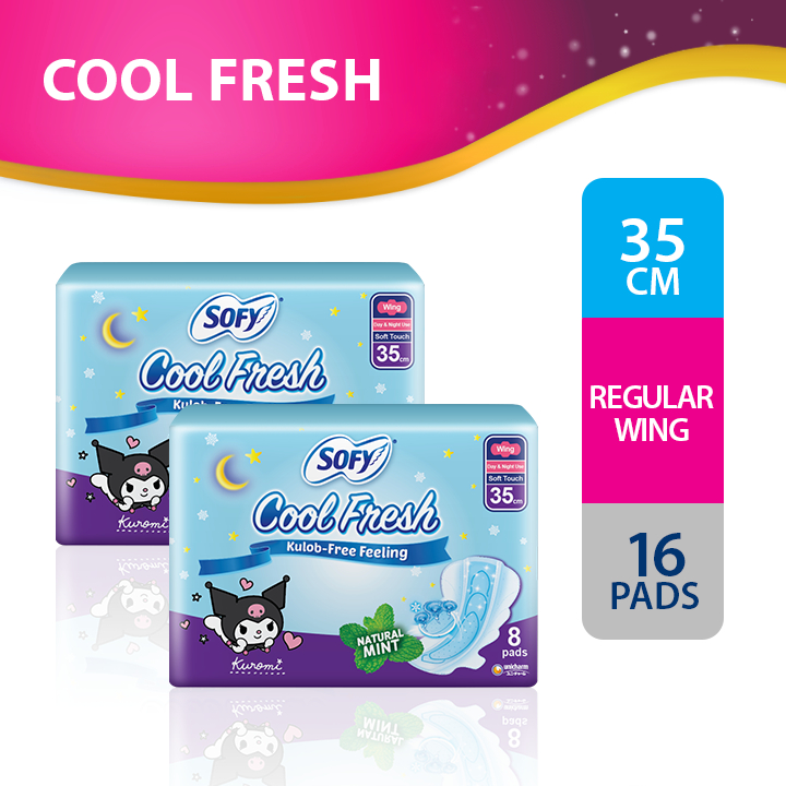 SOFY Cool Fresh Sanitary Napkin with Wing 35cm - 8 pcs x 2 packs (16 pcs) | Shopee Philippines
