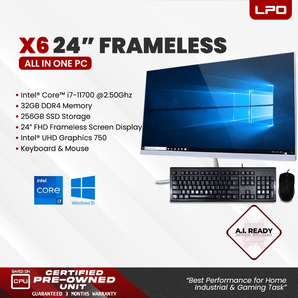 LPO X6 All in One PC Intel Core i7-11700 2.50Ghz 32GB DDR4 256GB SSD 24" FHD Frameless Intel ...