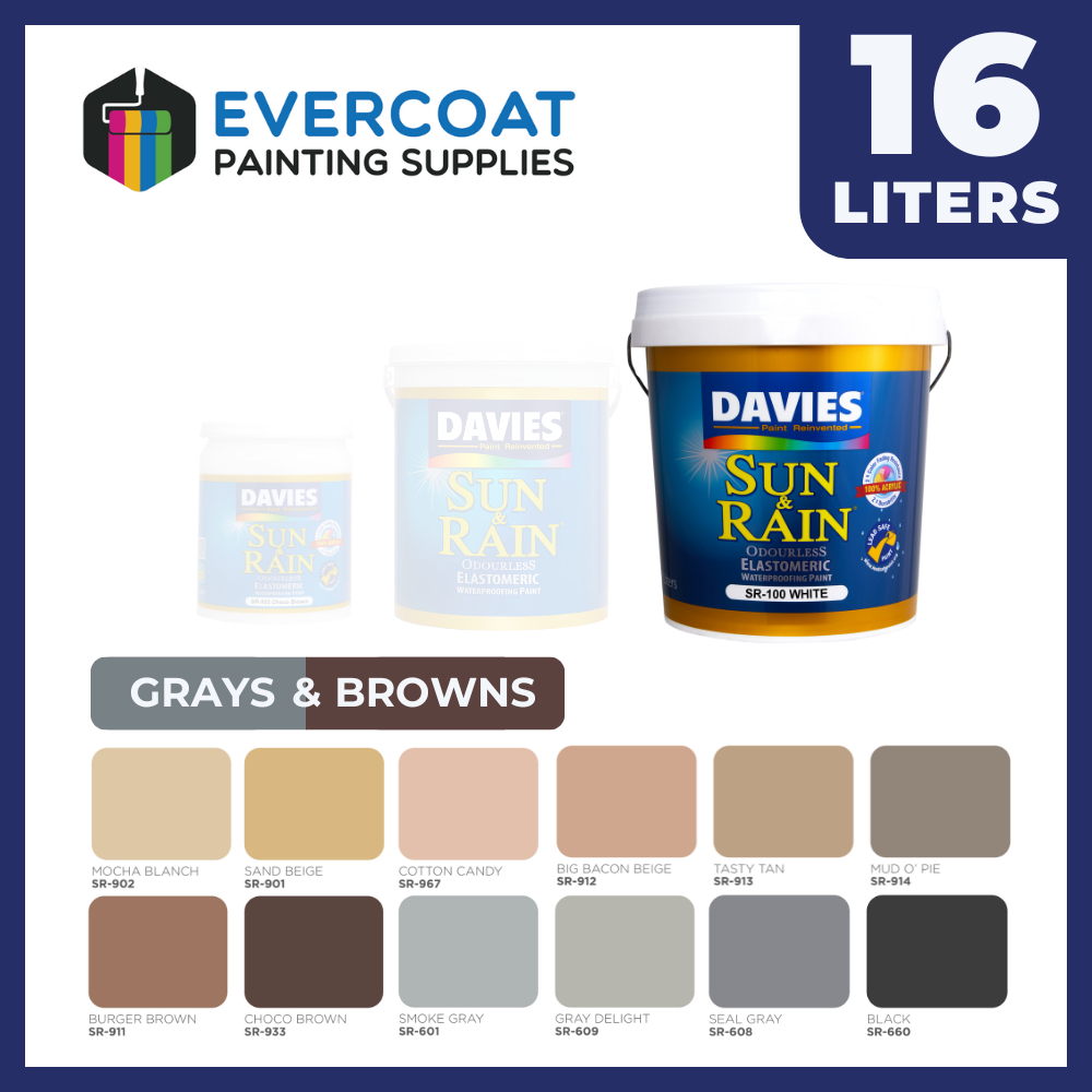 Davies Sun & Rain Elastomeric Paint, 100% Acrylic, 84 Colors, Odorless ...