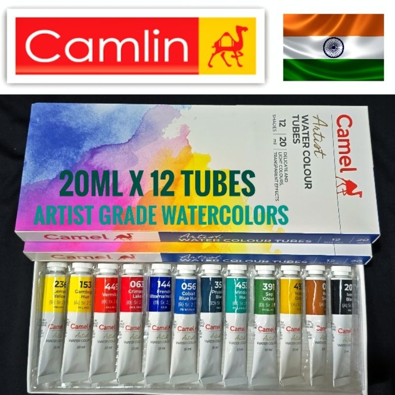 Camlin Watercolors 20ml x 12 Colors Camel Made in India | Shopee ...