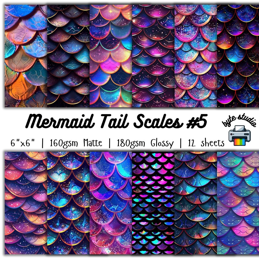 12 Sheets Mermaid Tail Scales #5 by byte studio | Cardstock Craft Paper ...