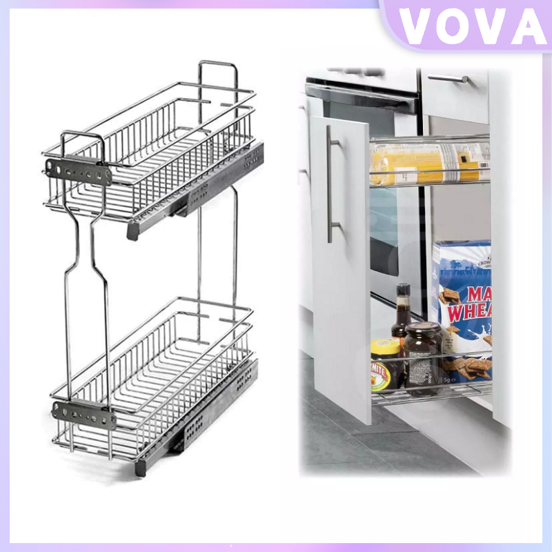 Pull Out Basket 2 Layer Kitchen Cabinet Condiments Organizer Spice Dish ...