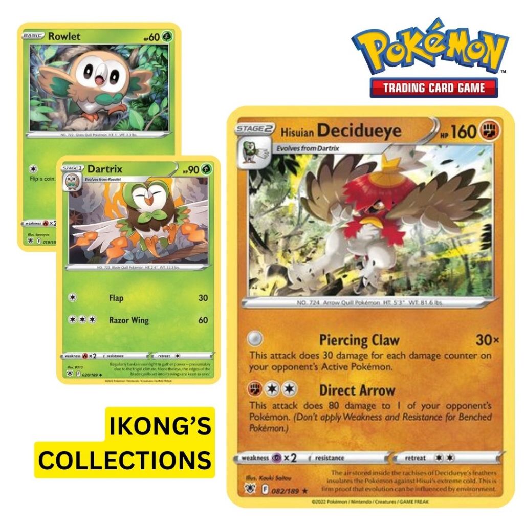 [SET RARE HOLO] Rowlet, Dartrix, Hisuian Decidueye Evolution Astral ...