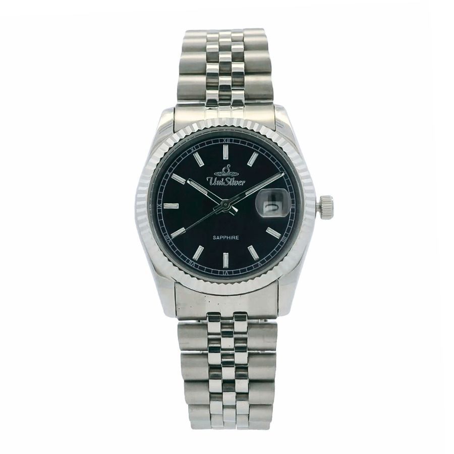 UniSilver TIME Women's Silver / Metalic Blue Sapphire Glass Analog ...