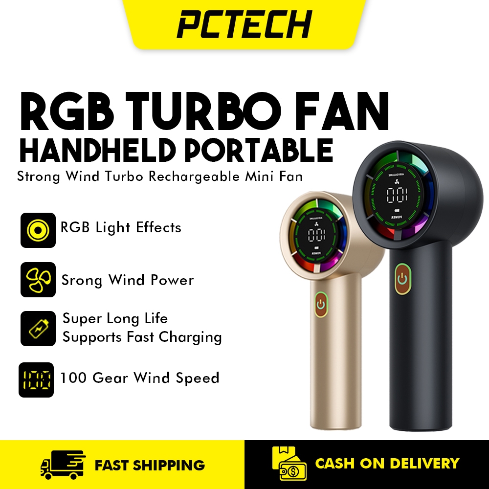 Mini Portable RGB High Speed Handheld Turbo Jet Fan Rechargeable Strong ...