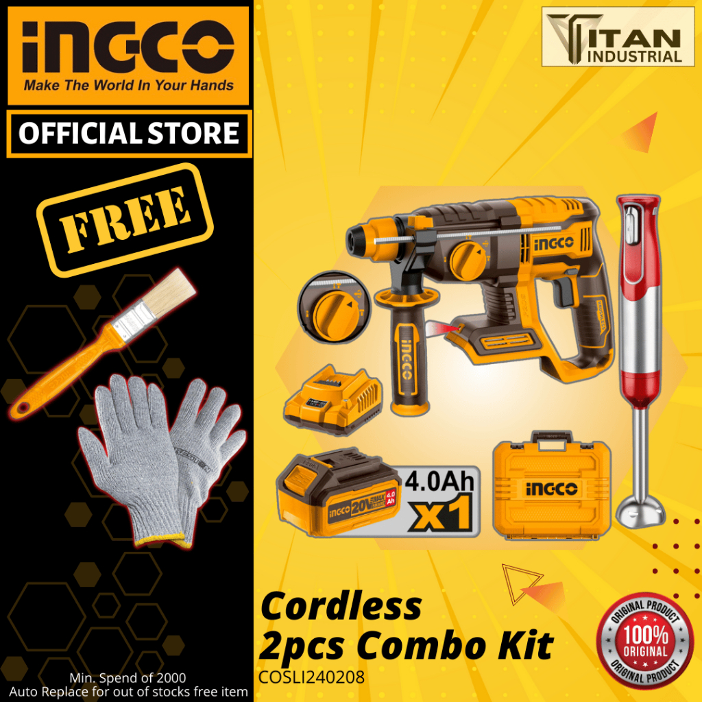 INGCO Cordless 2pcs Combo Kit COSLI240208 • Tm ss | Shopee Philippines