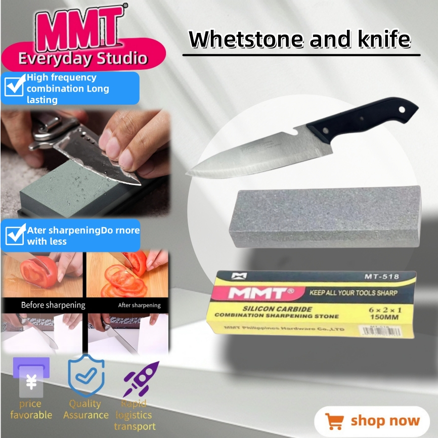MMT Chef Knife and Sharpening Stone Free Scrub Sponge with Cutlery Set ...